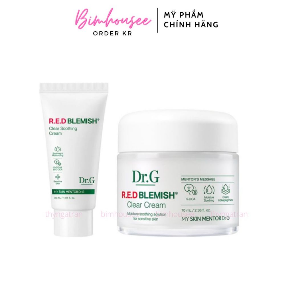 Kem dưỡng rau má giảm mụn phục hồi dịu da Dr.G drg Red Blemish Clear Soothing Cream 70ml 10ml ...