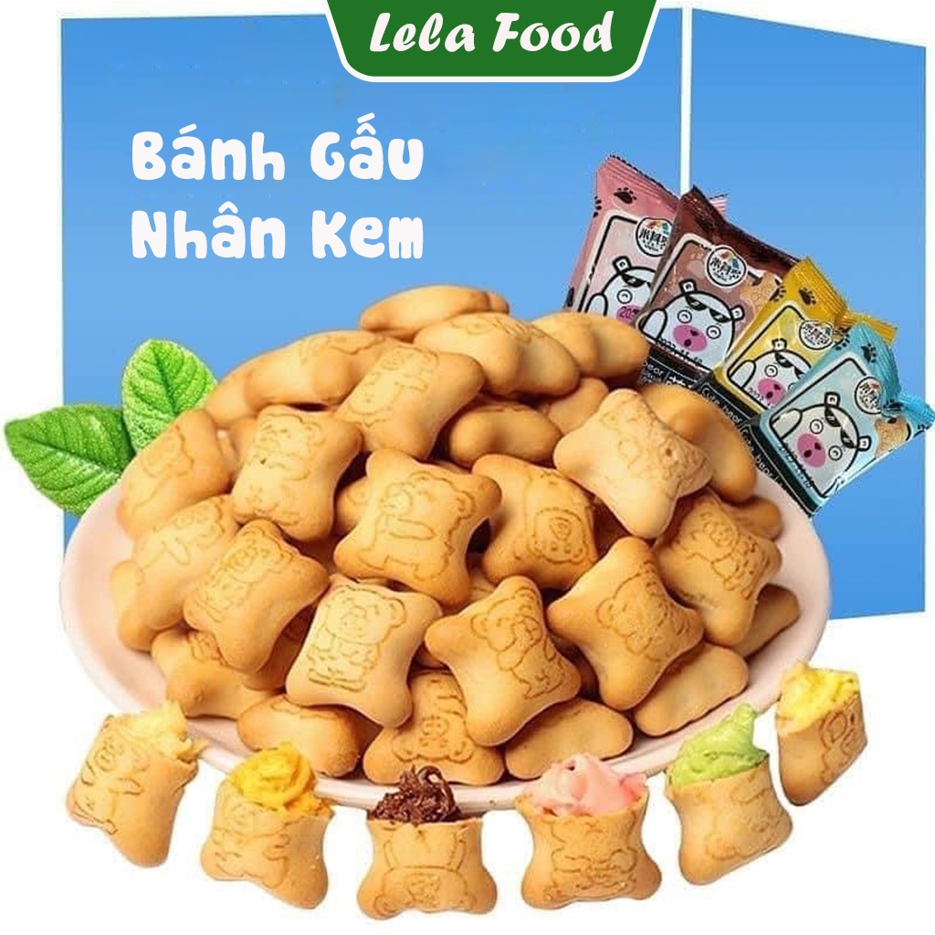 Bánh gấu nhân kem mix 4 vị socola, sữa chua, dâu tây, matcha Túi 100g ...
