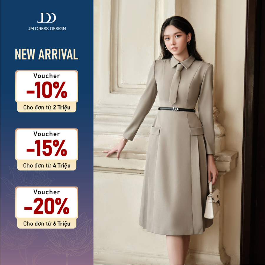 Đầm thiết kế JM Dress Design cổ đức cavat liền, xếp ly hông 1F26.2309PL ...