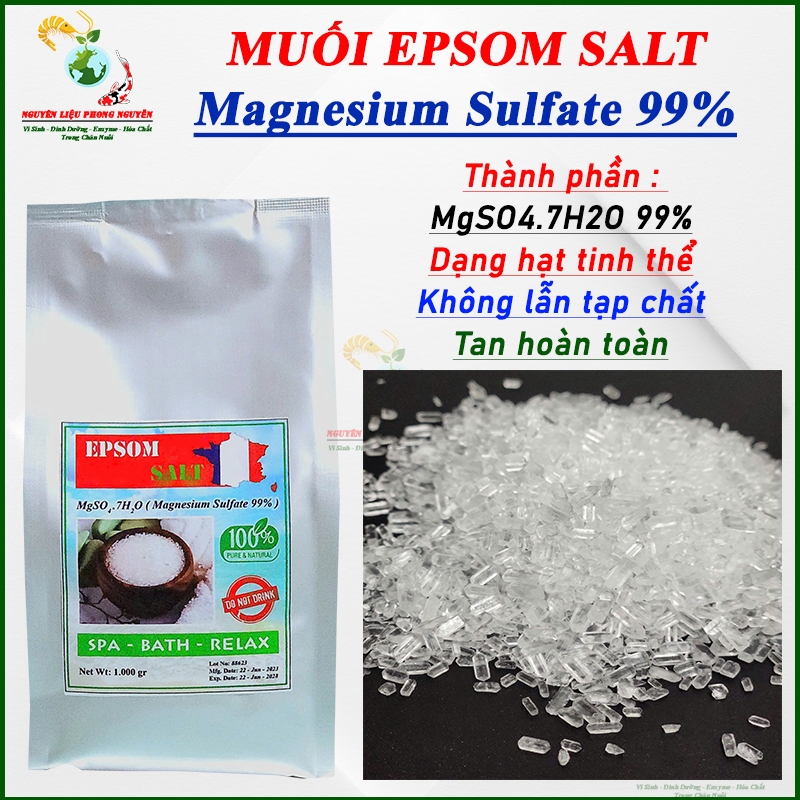 1kg Muối Epsom Salt, MgSO4 Dạng Hạt Tinh Thể, Tinh Khiết Không Tạp Chất Nhập Khẩu Pháp 100% ...