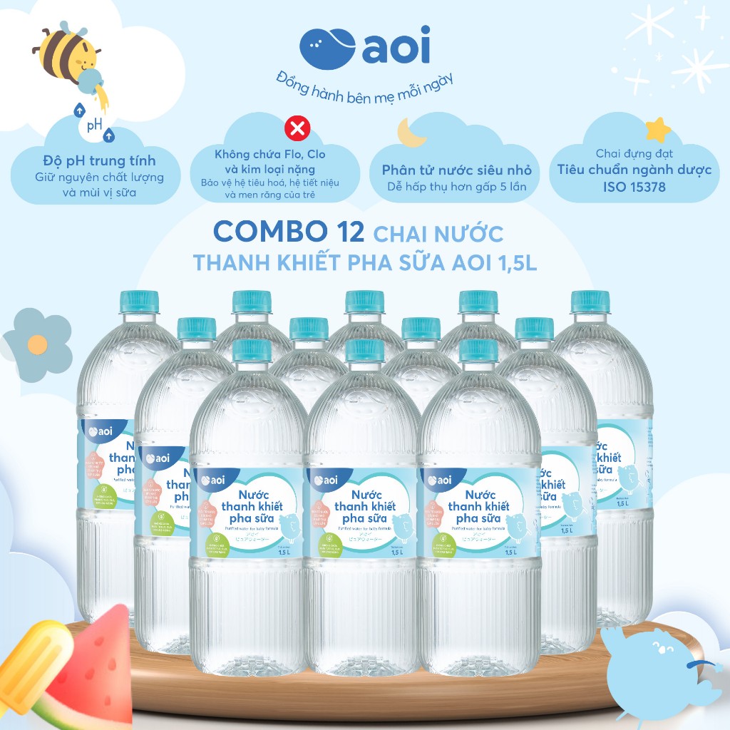 Nước thanh khiết pha sữa Aoi dung tích 1,5L - (Combo 6 chai, 12 chai) Độ pH lý tưởng, không Clo ...