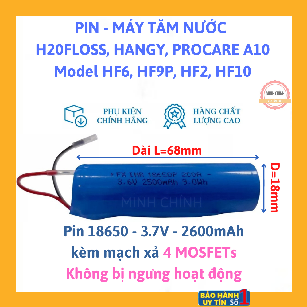 Pin máy tăm nước H2oFloss HF6,HF9,HF10,HF11,Hangy,Procare,UNIQ,18650 ...