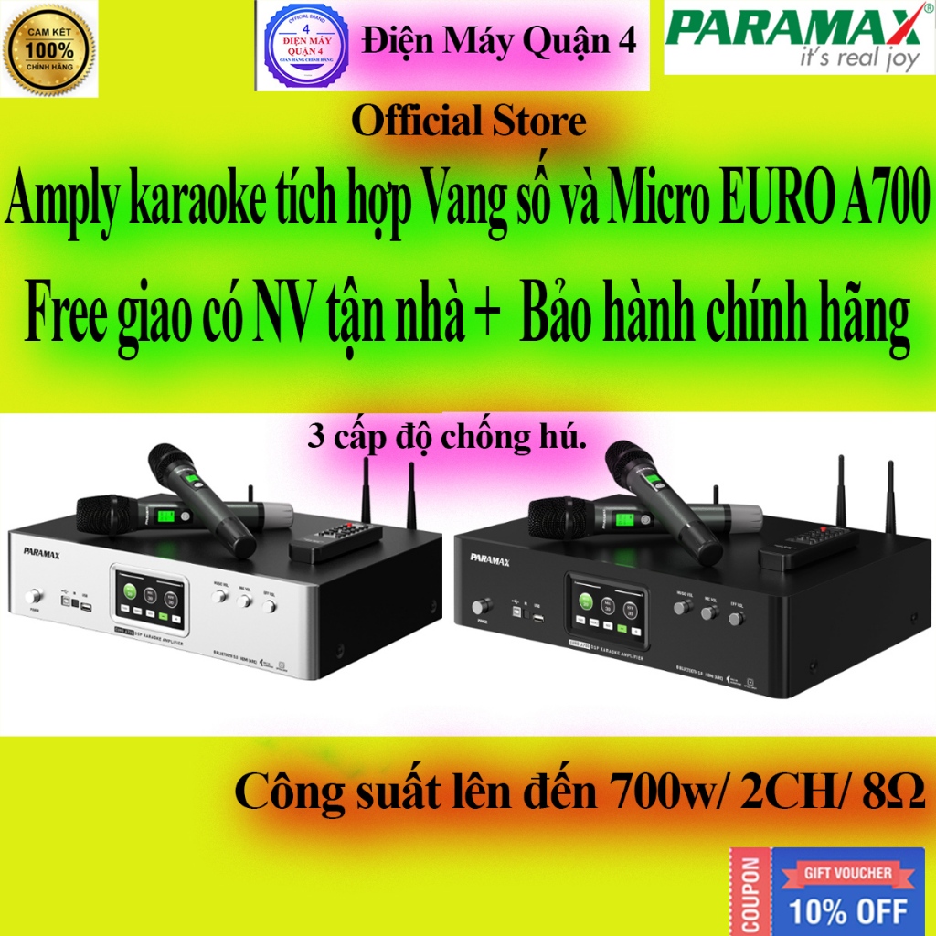Amply karaoke tích hợp Vang số và Micro không dây Paramax EURO A700 hàng chính hãng | Shopee ...