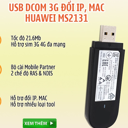 Dcom 3G Huawei Usb 3G HUAWEI E3531 MS2131 21.6Mb Chuyên dụng hỗ trợ đổi ...