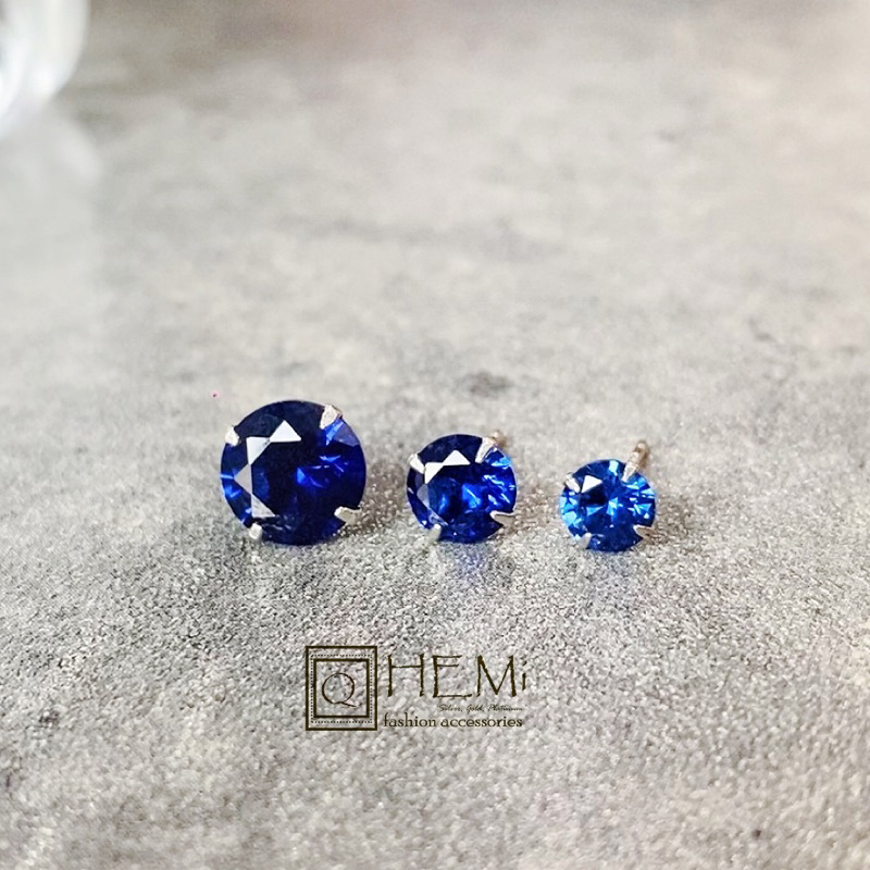 Khuyên tai bạc nụ đá Xanh Saqphier | Bạc S925 | Đá Zircon | Size 3,4,5,6,7,8mm ( Giá 1 chiếc ...