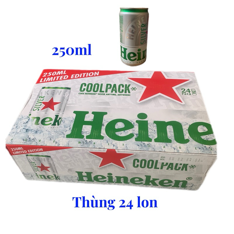 Bia Heineken Cool Pack thùng 24 lon 250ml - Bia Heineken Silver ...