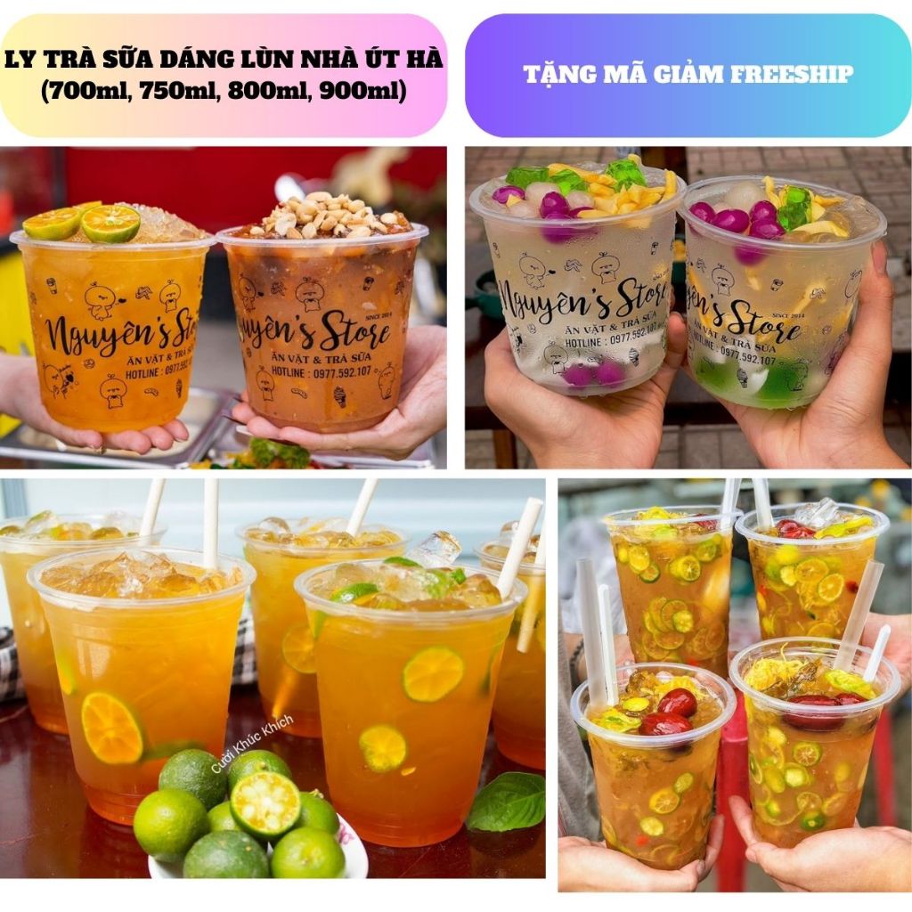 [Dòng ly lớn kèm nắp - Rẻ nhất] Lốc 50 ly/cốc nhựa dùng 1 lần dáng lùn ...