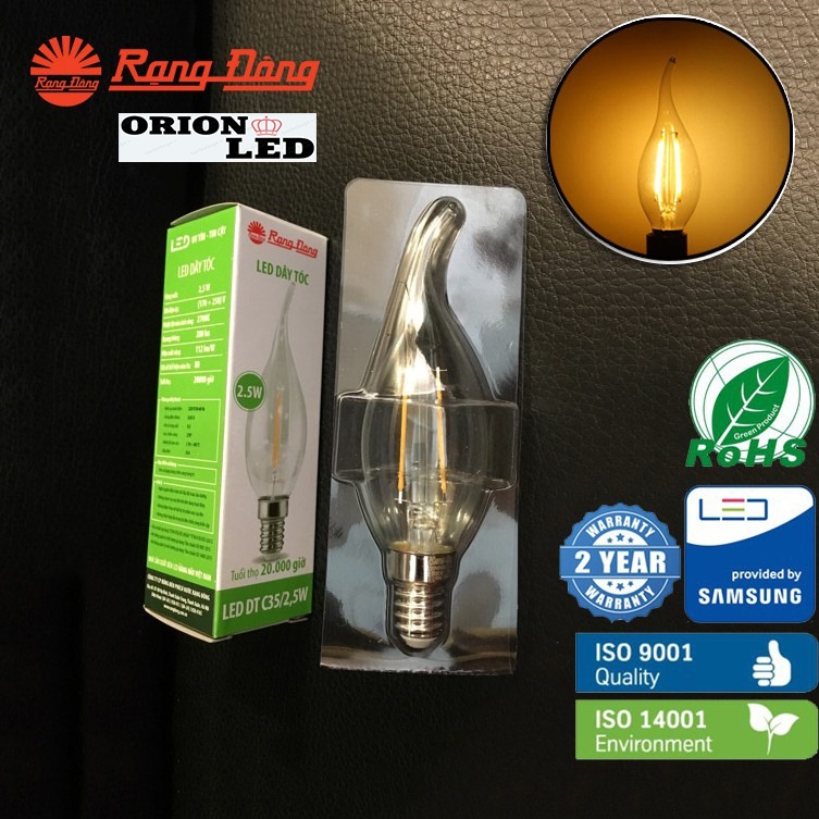 Bóng Nến LED Dây Tóc Rạng Đông Model: C35/2,5W E14. Hàng Rạng Đông ...