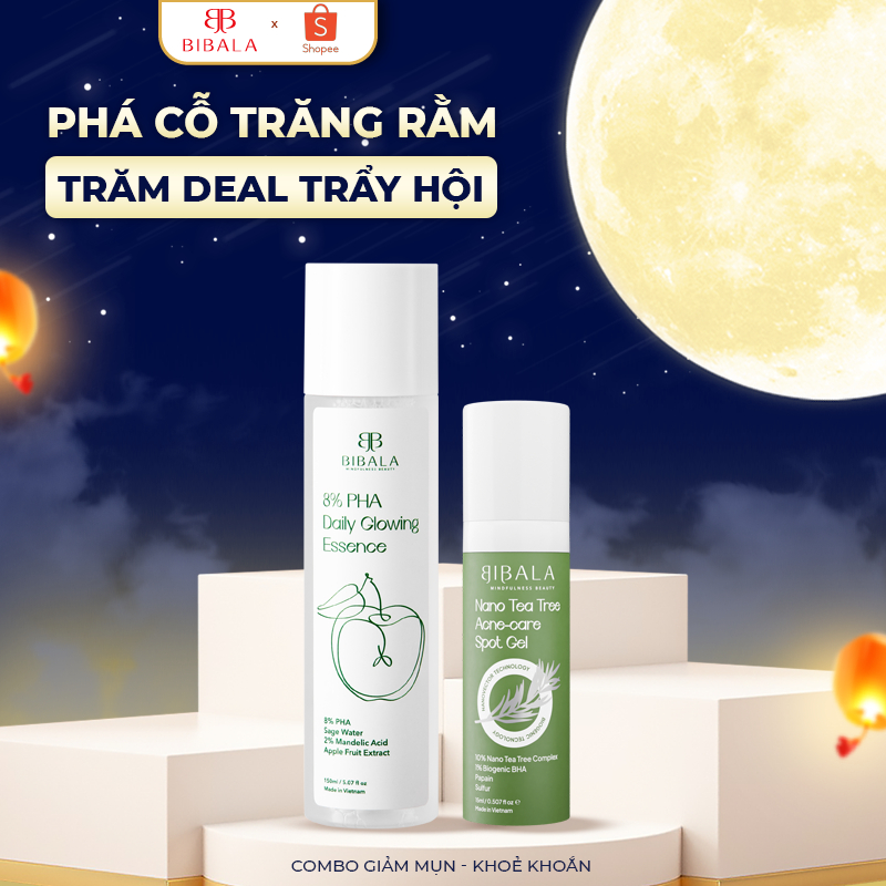 Bộ đôi Nước dưỡng 8% PHA 8% PHA DAILY GLOWING ESSENCE 150ML + GEL chấm mụn Tràm Trà NANO TEA ...