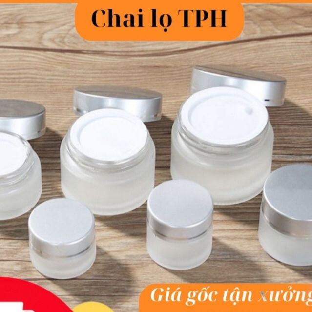 Hũ Chiết Mỹ Phẩm Hủ đựng kem thủy tinh mờ nắp bạc 5g,10g,15g,20g,30g,50g, phụ kiện du lịch ...