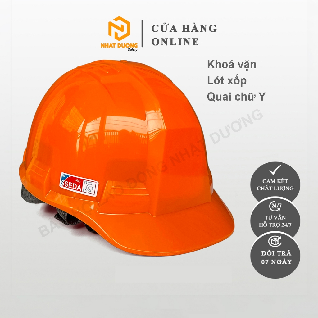 Mũ bảo hộ lao động màu cam khóa vặn lót xốp chống nóng N02, Nón bảo hộ ...