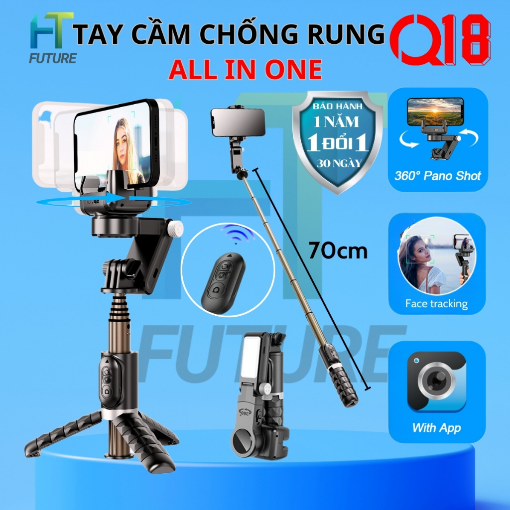 Gimbal Q18, Gậy Quay Video Gimbal Chống Rung Điện Thoại AI Chuyển Động Theo Khuôn Mặt Kéo Dài 53 ...