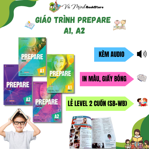 Sách - Giáo trình Prepare A1, A2 - bộ 2 quyển - in laser - tặng file ...