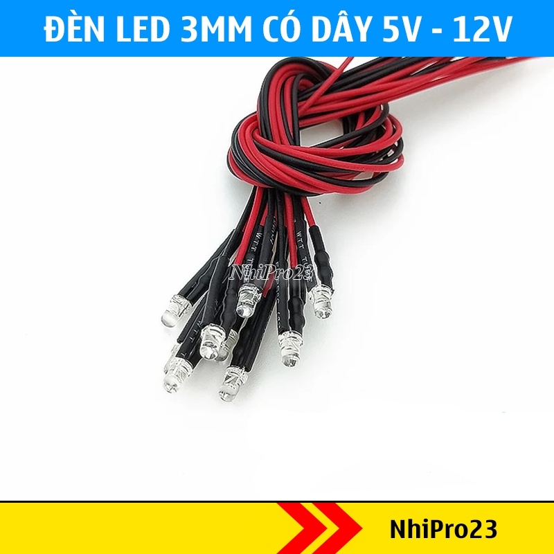 Set 5 Bóng đèn led 5v - 12v có dây dài 20cm 3mm/5mm nhiều màu chất ...