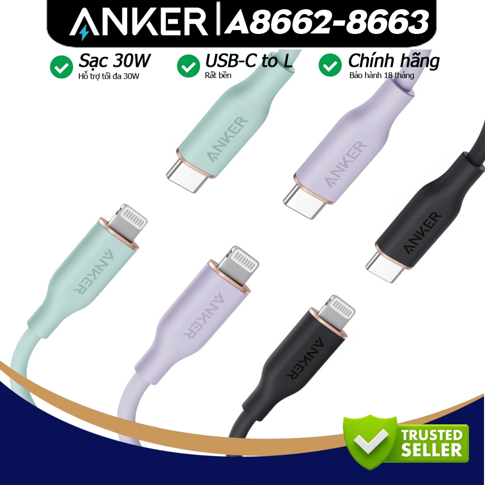 Cáp Sạc Nhanh ANKER A8662 / A8663 641 30W PowerLine III Flow USB CtoL - Dài 0.9m/1.8m | Shopee ...