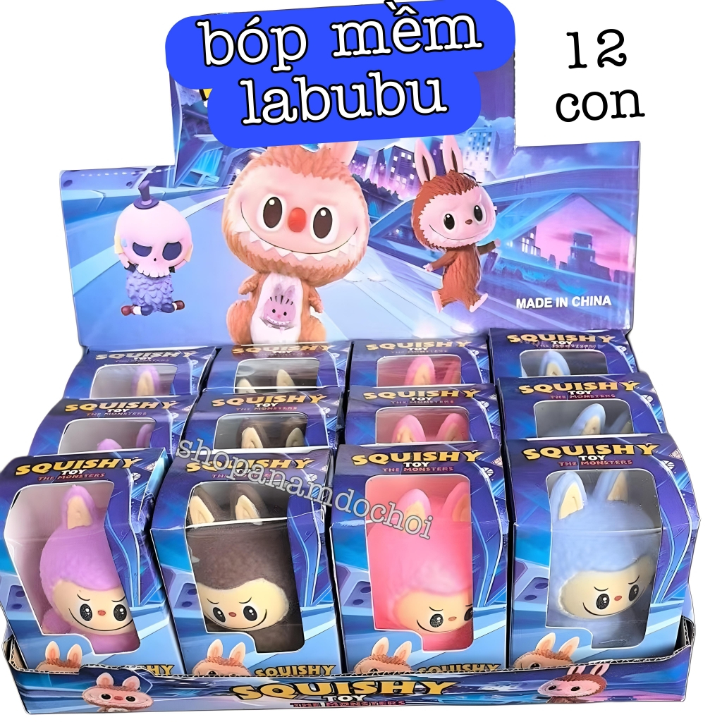 Khay 12 con bóp mềm labubu , squishy labubu , bóp xả stress labubu ...