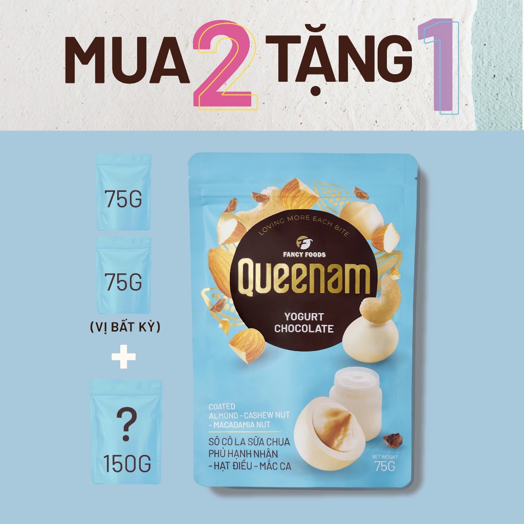 Sô Cô La Sữa chua Queenam phủ Hạnh nhân- Hạt điều - Macca 75 GRAM ...