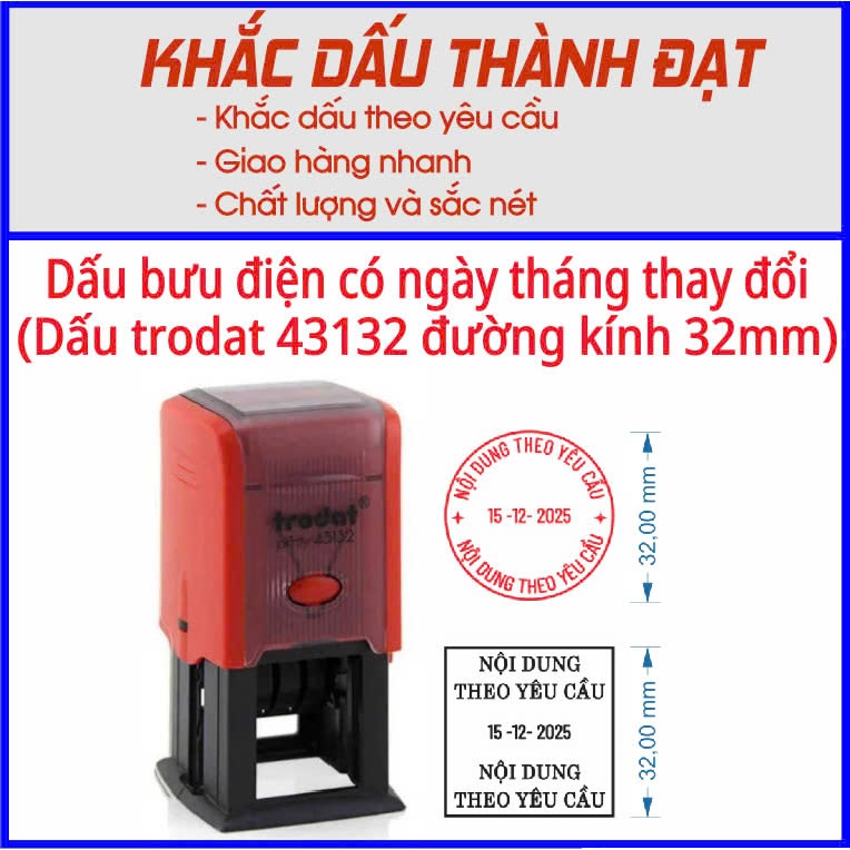 Khắc dấu Bưu Điện (dấu tròn, vuông) đường kính 32mm có ngày tháng năm ...
