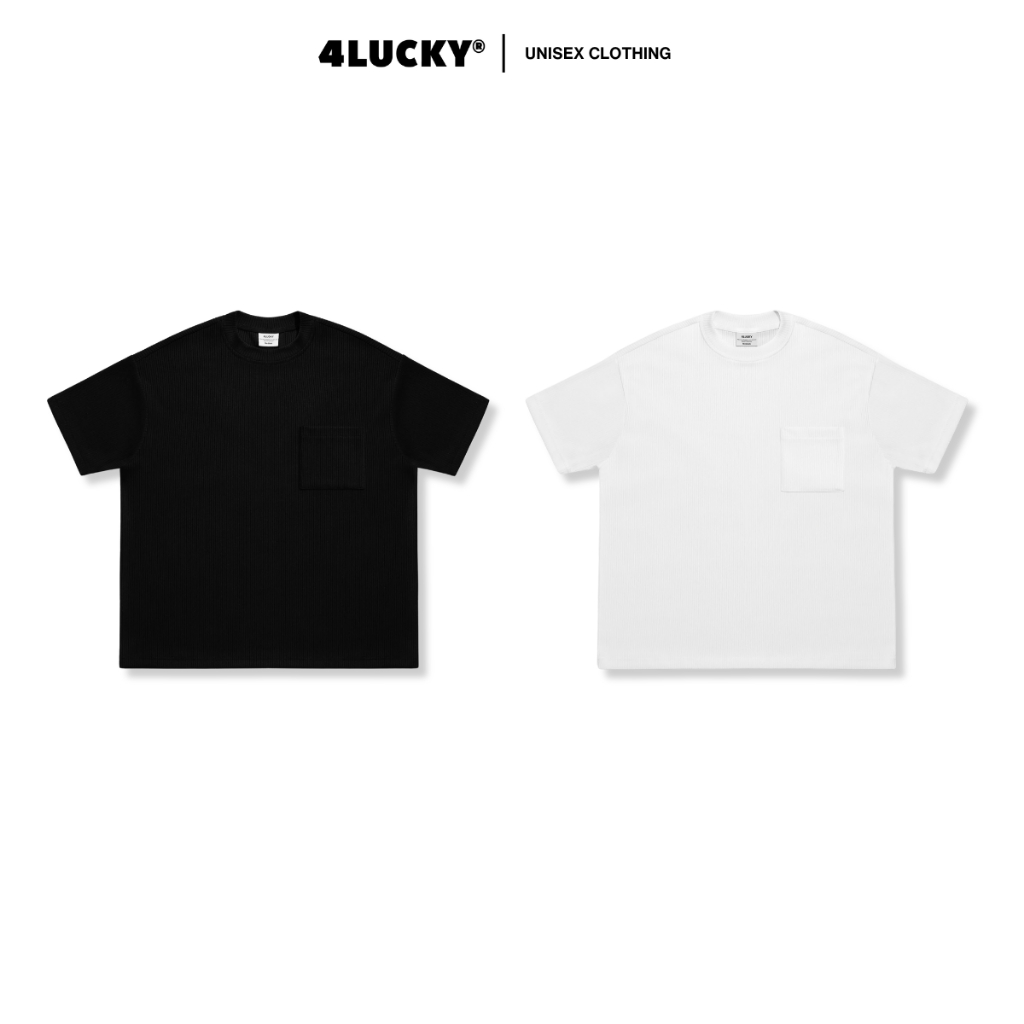 Áo Thun Form Boxy Gân Chìm Phối Túi 4Lucky 6410, Áo Thun Boxy Thun gân mềm mại Unisex Nam Nữ ...