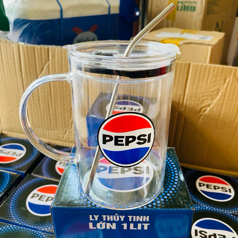 [CHÍNH HÃNG] Ly thủy tinh Pepsi có nắp đậy và ống hút 1000ml | Shopee ...