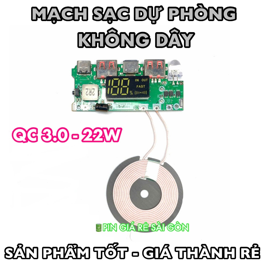 [QC3.0 - Không dây] Mạch sạc dự phòng không dây QC3.0 22W | Shopee Việt Nam