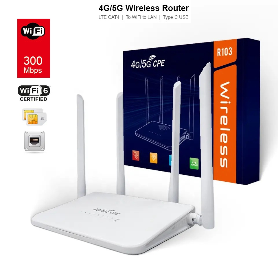 Bộ phát wifi từ sim 4G LTE R103 - Tốc độ cao 300Mbps, hỗ trợ WIFI 6, chân cắm điện type C ...