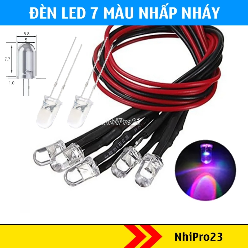 5 Đèn Led 7 màu đổi màu nhấp nháy - Đèn LED 5MM Điốt Phát Sáng Có Dây ...
