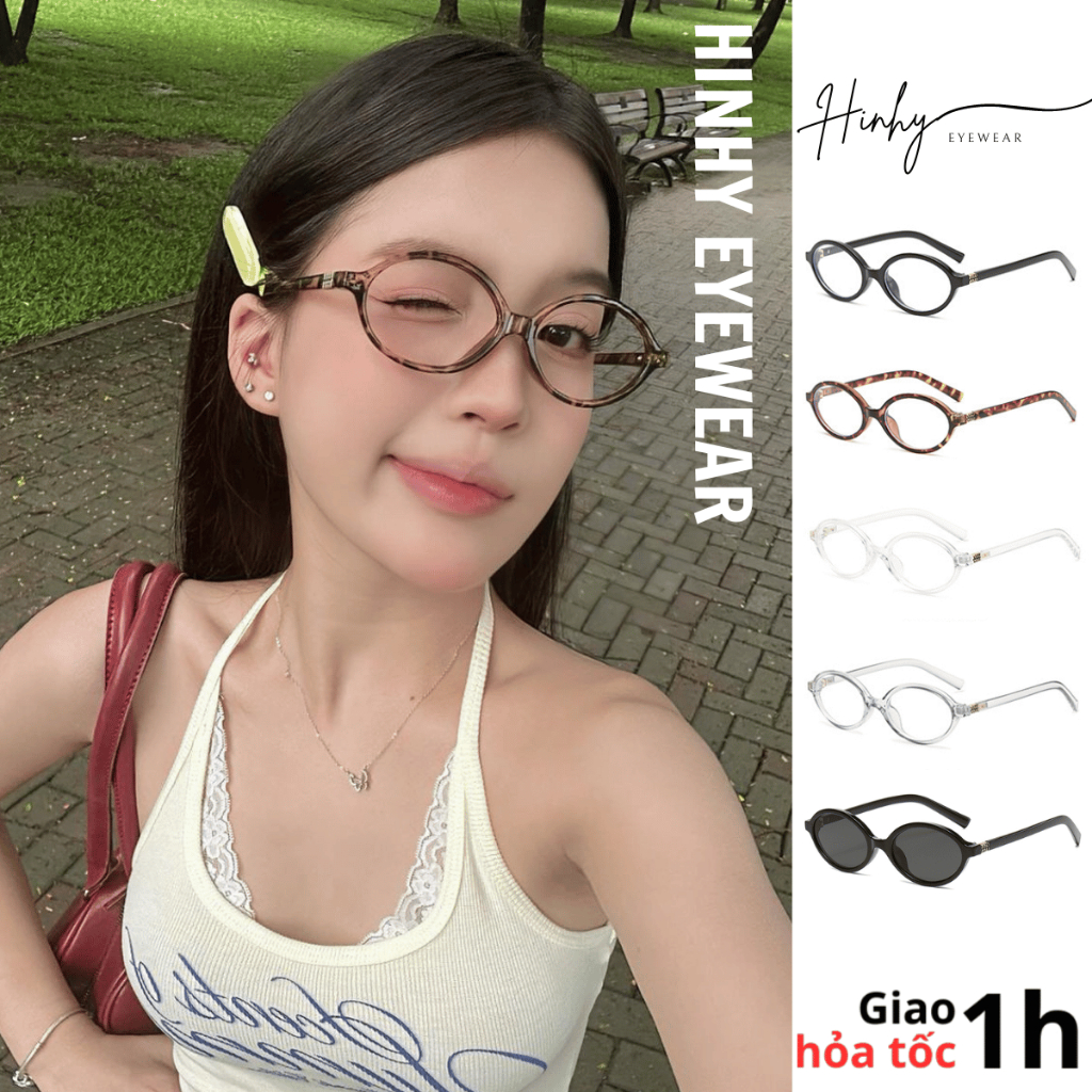 Gọng kính oval tròn Ly Phạm cao cấp [Hỗ trợ lắp cận] thời trang y2k cá ...