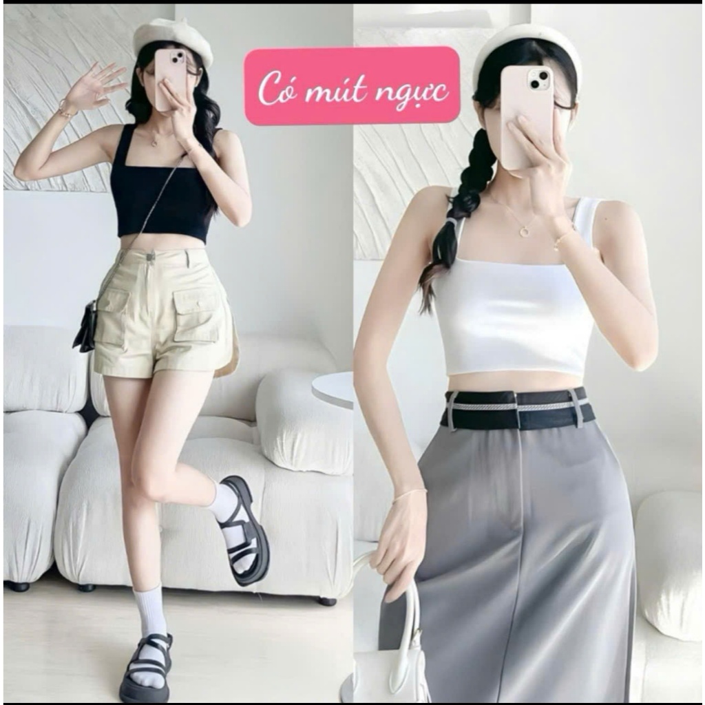 Áo Ba Lỗ Cổ Vuông Nữ Bigsize, Áo 2 Dây Có Mút Dáng Croptop Vải Gân Tăm ...