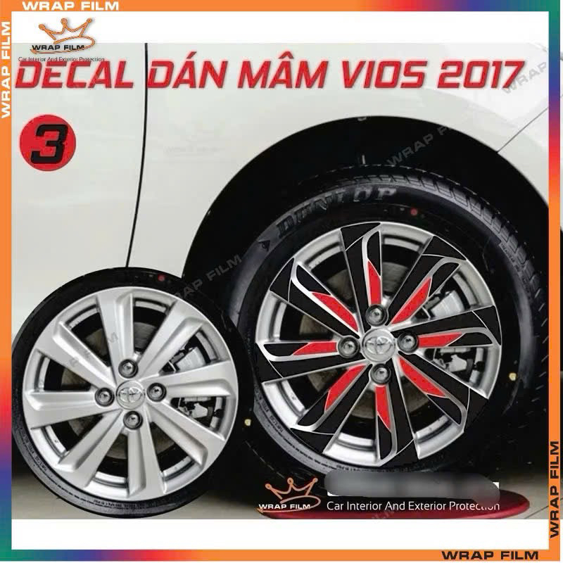 (GIÁ BAO GỒM 5 BÁNH) Decal dán mâm Toyota Vios ( Giá bao gồm 5 bánh ...