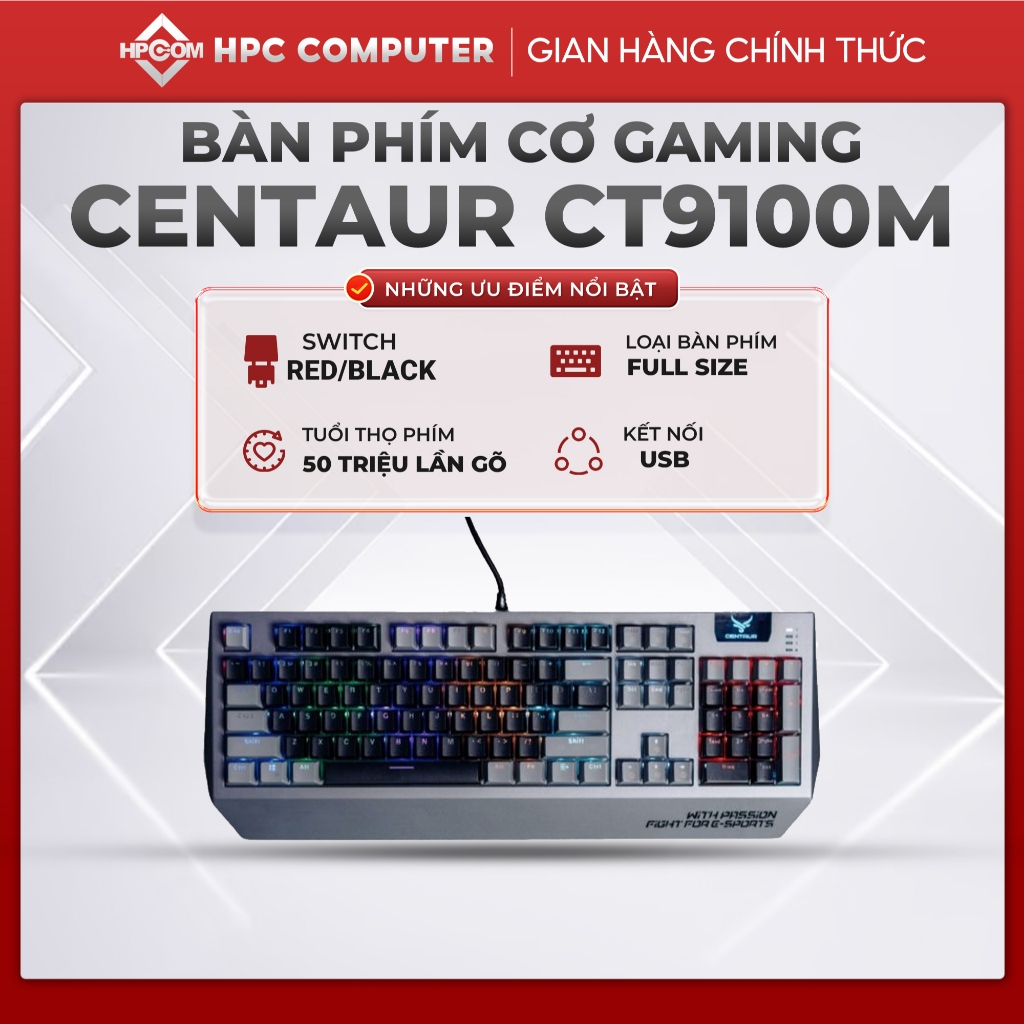 Bàn phím Centaur CT9100M switch êm, chuyên game, có kê tay chống mỏi ...