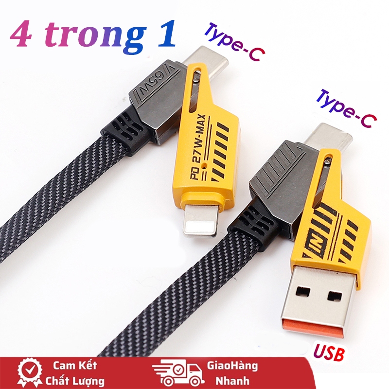 65W Cáp Sạc Nhanh 4 trong 1 công Micro USB Type C 4in1 Dài 1m Dây Sạc ...