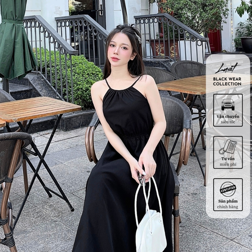Lust® - Đầm đen dài cổ yếm cao cấp M92 | Shopee Việt Nam