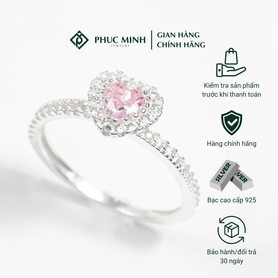 Nhẫn bạc nữ PMJ hình trái tim đính đá xinh xắn, nhẫn bạc S925 sang trọng Phúc Minh Jewelry ...