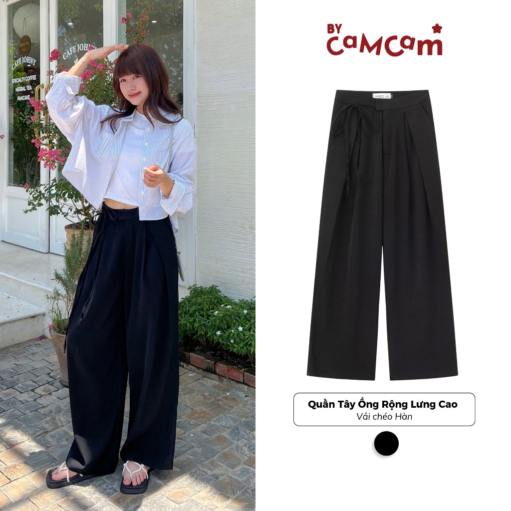 Quần Tây Ống Rộng Lưng Cao Có Dây Eo Xếp Ly Hack Dáng Thời Trang ...