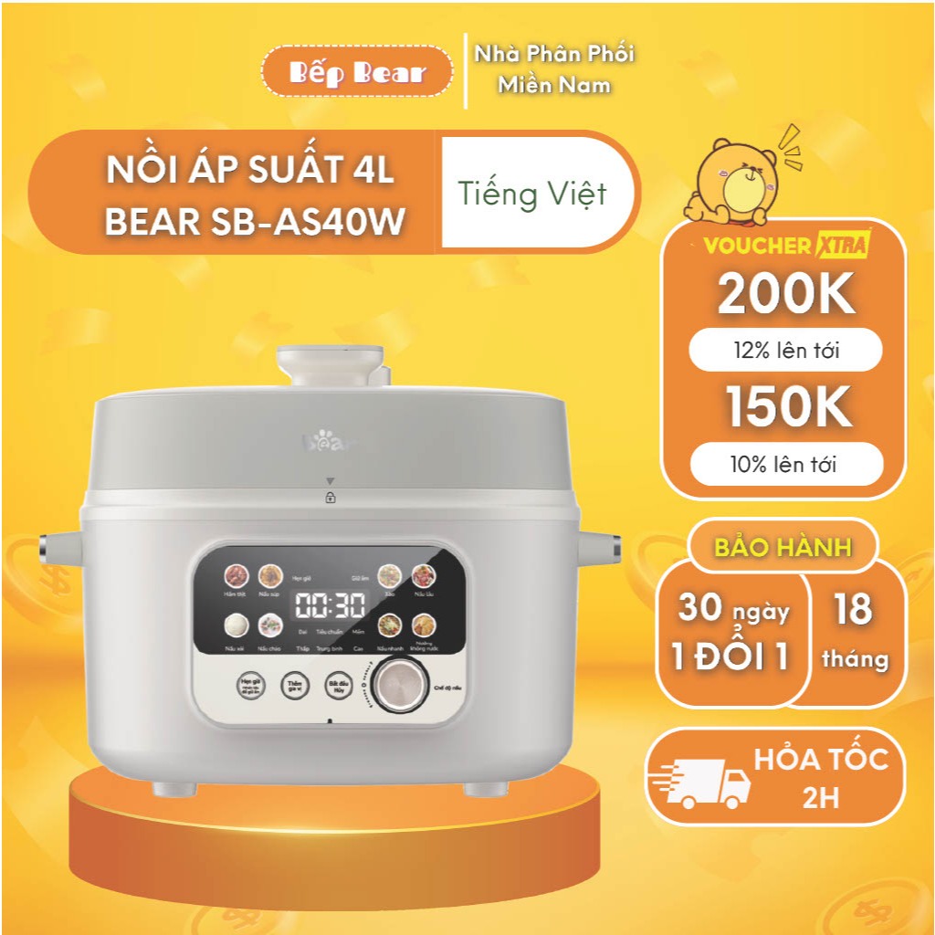 Nồi Áp Suất 4L Bear Đa Năng 8 Chế Độ Ninh Hầm Lẩu Nướng Sôi Nhanh Chống Dính Dễ Vệ Sinh An Toàn ...