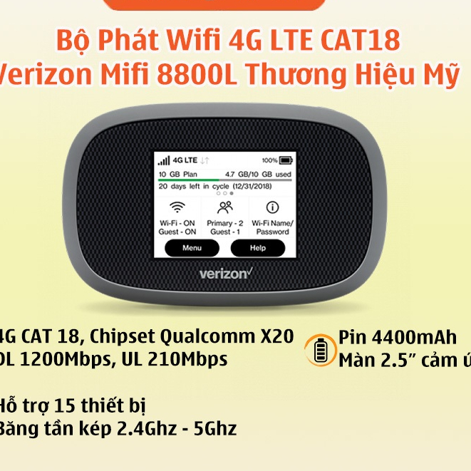 Bộ Phát Wifi Từ Sim 4G Verizon Mifi 8800L Tốc Độ 1200Mbps, Pin 4400mAh ...