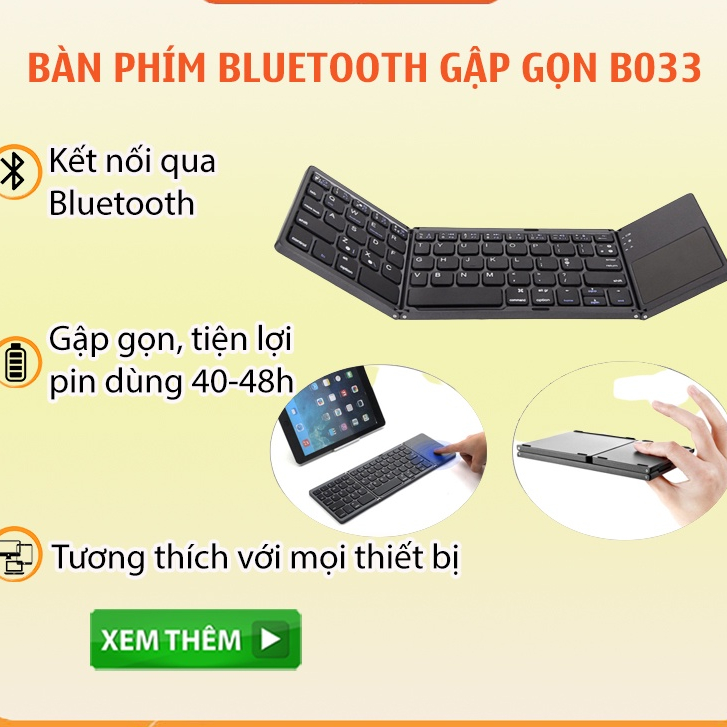 Bàn Phím Gập Không Dây Bluetooth B033 Ultra Slim Có Chuột Cảm Ứng - Gấp Gọn Phù Hợp Với Mọi Máy ...