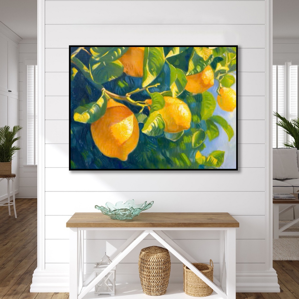 Tranh treo tường tranh lá quả tranh trùm quả chanh decor phòng, tranh ...