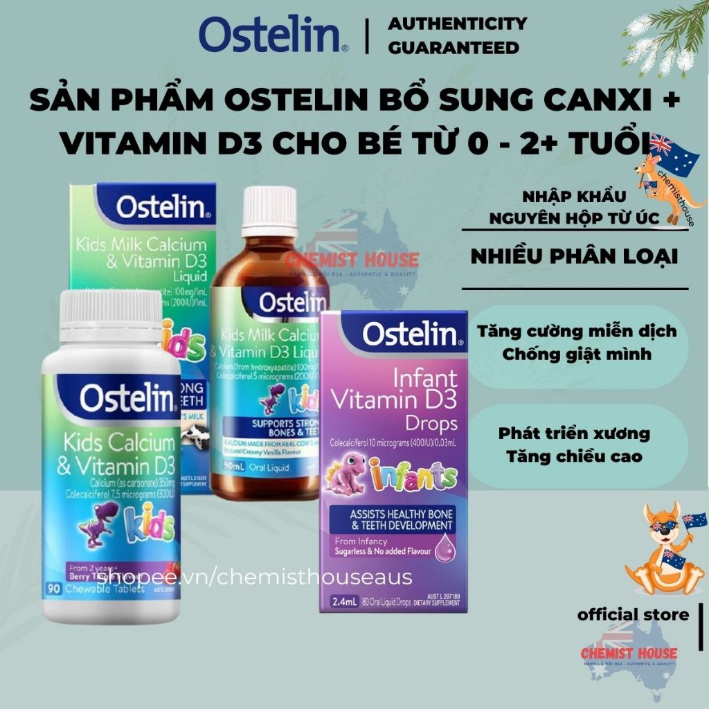 OSTELIN Úc Canxi & Vitamin D3 phát triển chiều cao cho bé từ sơ sinh, 6 tháng, và trên 2 tuổi ...