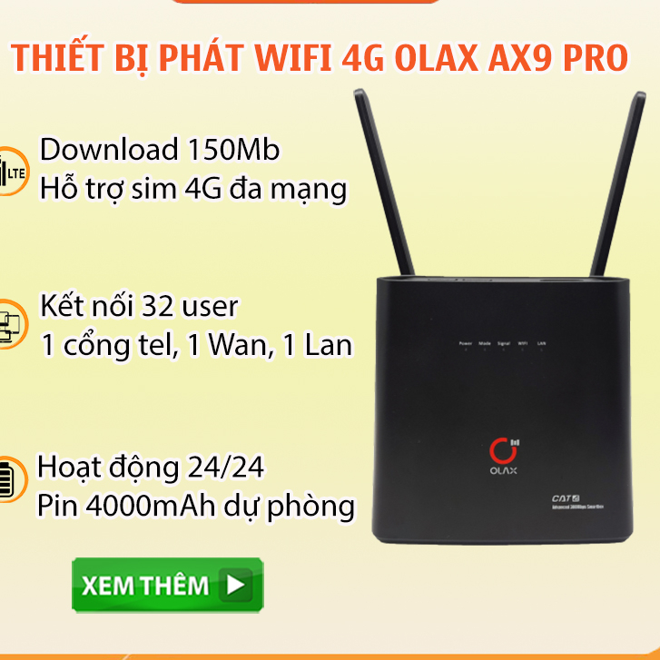 Bộ Phát Wifi Từ Sim 4G OLAX AX9 Pro – 300Mbps- Kết Nối 32 Thiết Bị – Có ...