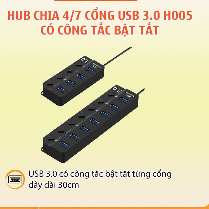 Bộ Chia Cổng Usb 3.0, Hub Chia Cổng Usb 4/7 Cổng H005 Chân Usb- Có Công ...