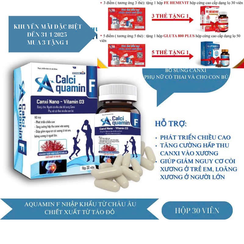 [3Calci tặng 1Fe]CALCI AQUAMIN F VIPSPHARMA - Bổ Sung Canxi, Vitamin D3, Phát Triển Chiều Cao ...