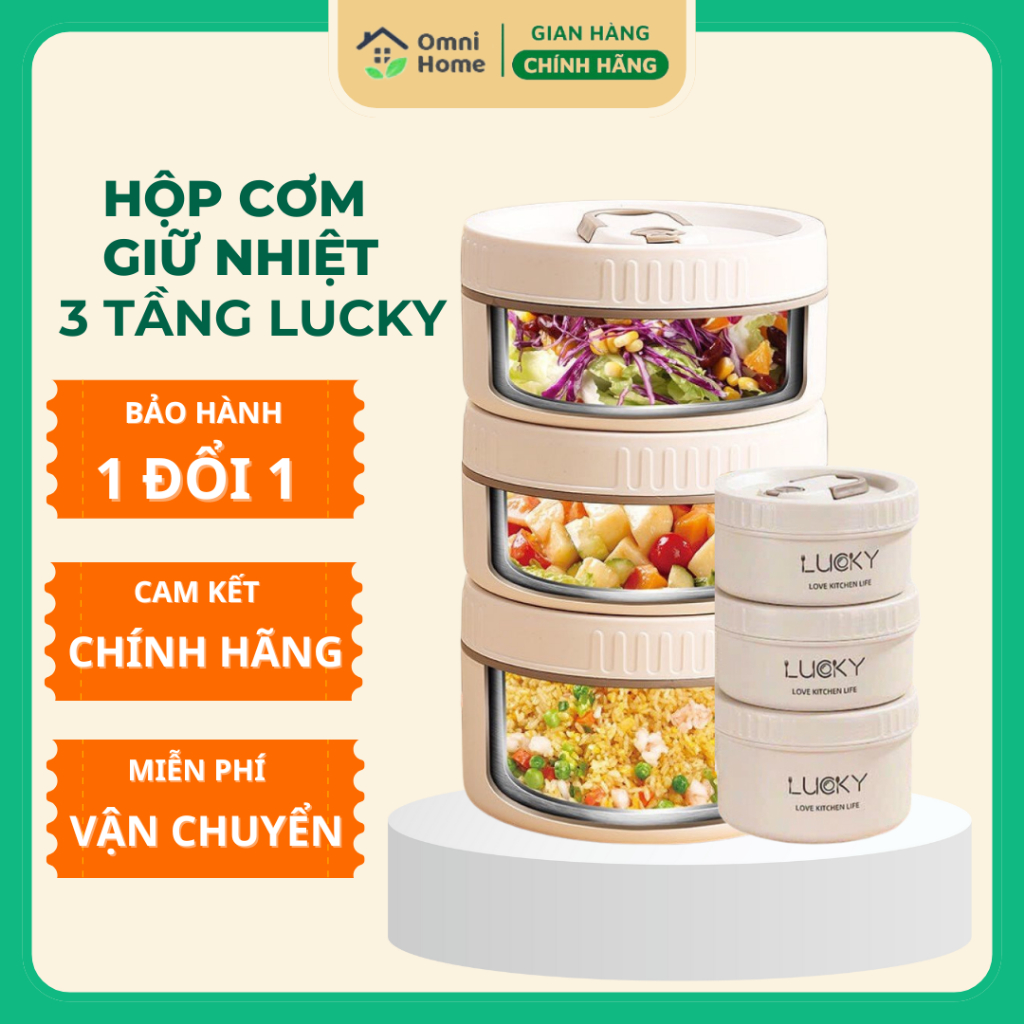 Hộp Cơm Giữ Nhiệt LUCKY 3 Tầng, Kèm Túi Đựng, Chất Liệu Inox 304 An ...