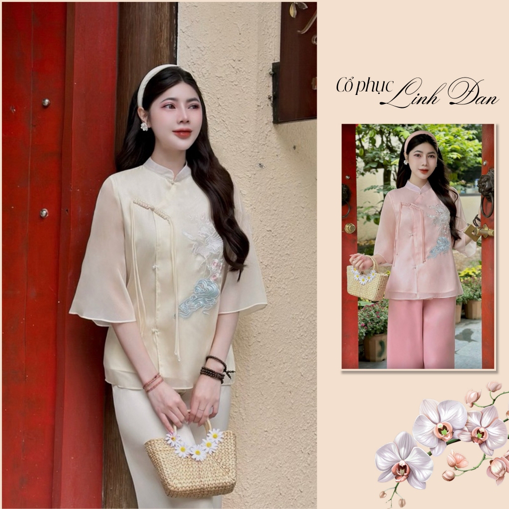 Đồ lam đi chùa nữ bộ pháp phục thêu hạc cúc tết mặc đi lễ chùa thanh tịnh cao cấp - PP24 ...