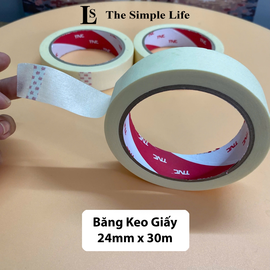 Băng keo giấy, băng dính giấy che sơn, có thể ghi chú 24mm x 30m, độ dính tốt _ HÀNG VIỆT NAM ...