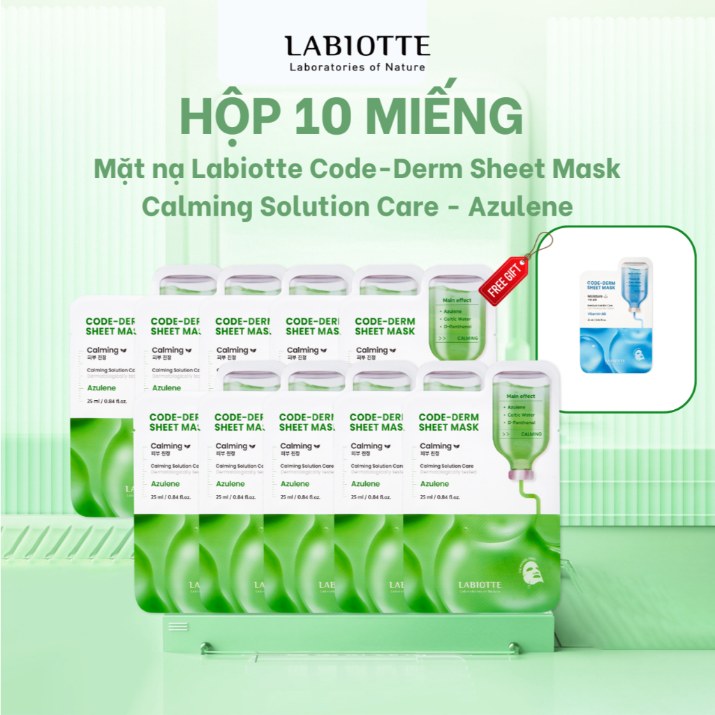 [HỘP 10 MIẾNG] Mặt nạ dưỡng da làm dịu da Labiotte Code-Derm Calming Azulene 25ml | Shopee Việt Nam