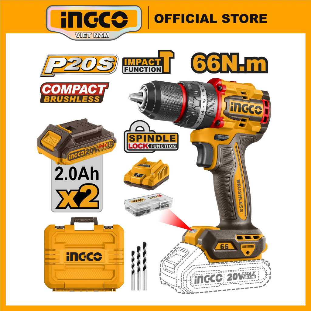 Máy khoan pin chính hãng 20V búa 3 chức năng motor không chổi than 66Nm Body CDLI206681 ...