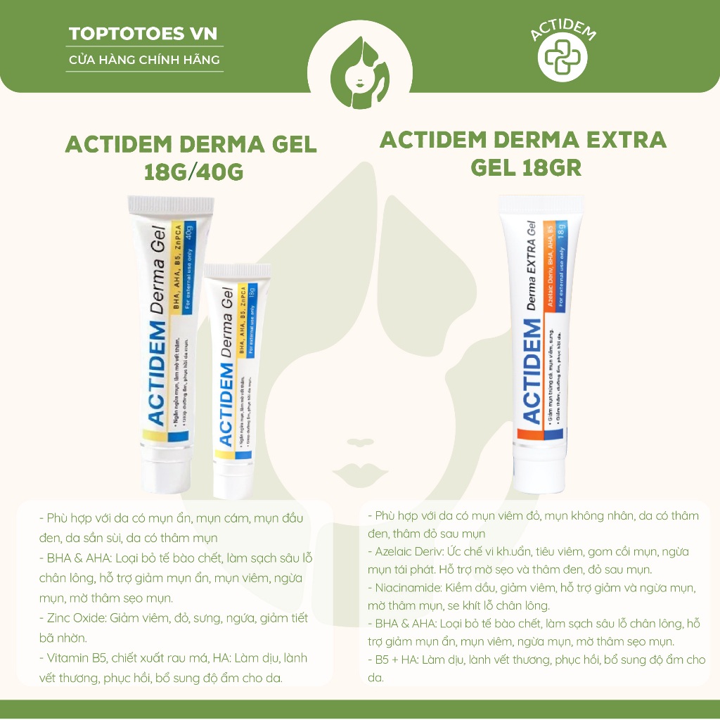 Gel Actidem Derma/ Extra giảm mụn, mờ thâm 18gr/40gr [Phân phối chính ...