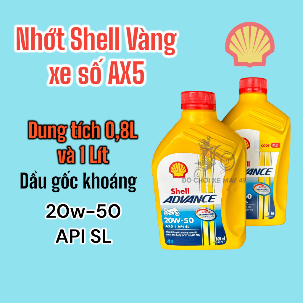 ( Rẻ Nhất sóp pi ) Nhớt Shell Vàng 20w-50 Ax5 0.8L/1L Dành Cho Xe Số ...